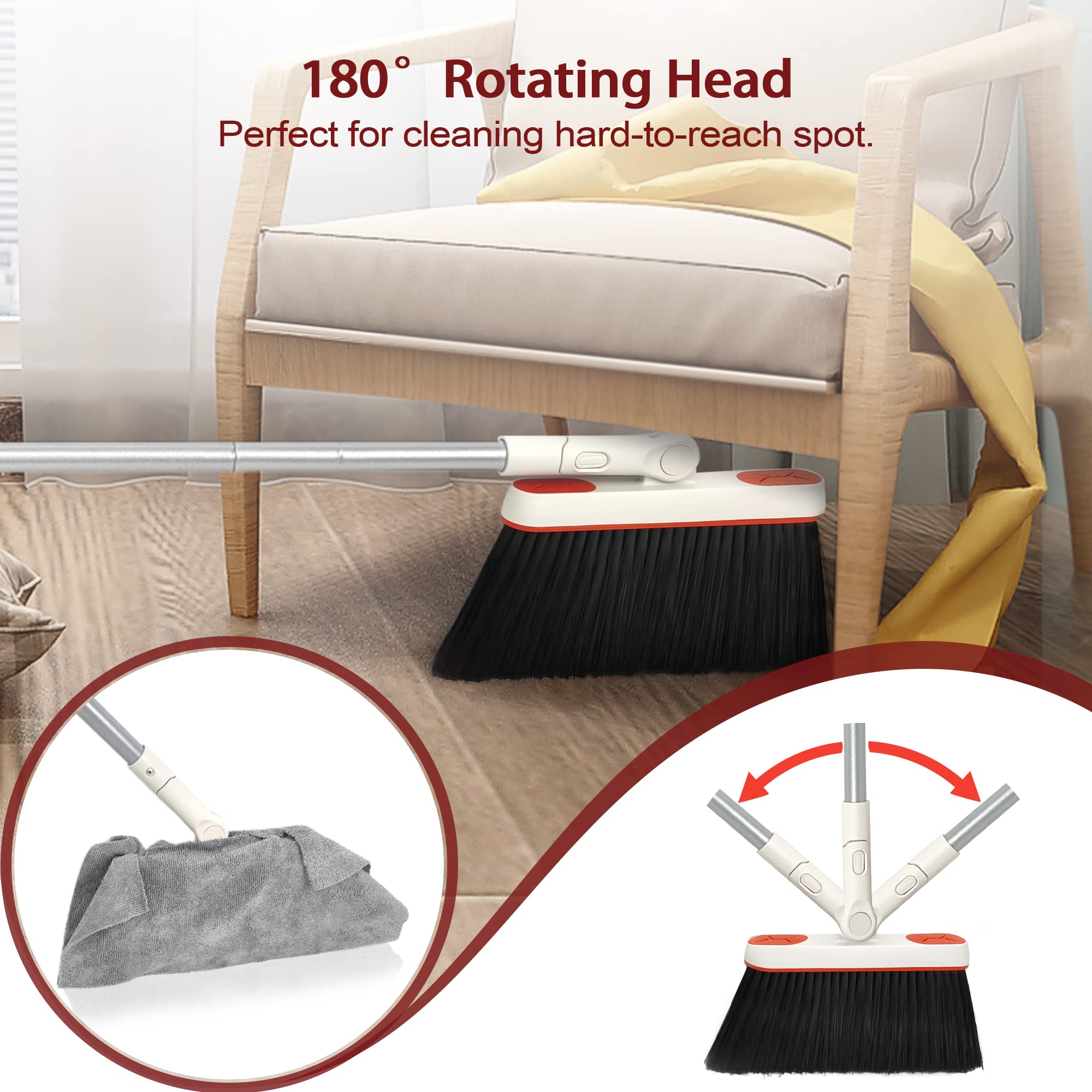 Broom and Dustpan Set for Home, Window Squeegee Mop Heavy Duty for Cleaning Garage Tile