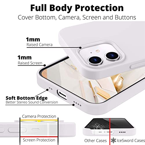 IceSword iPhone 13 White Case 6.1” (2021), Liquid Silicone Slim Shockproof Phone Case Cover, Soft Anti-Scratch Microfiber Lining, Matte White, Protective 6.1 inch Compatible with iPhone 13 - White