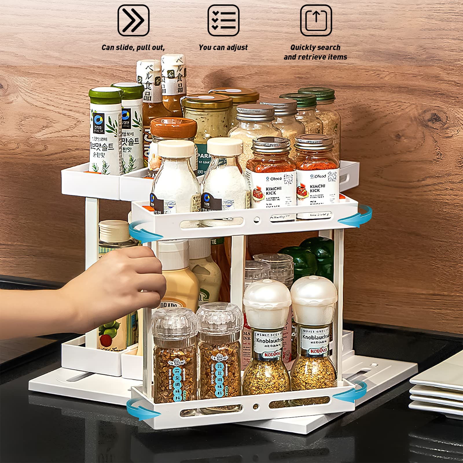 MDHAND Rotating Spice Rack Organizer, Multi-function Spice Rack Organizer For Cabinet, Kitchen Double Layer Rotating Spice Rack Organizer Cabinet/Pantry Wall/Countertop