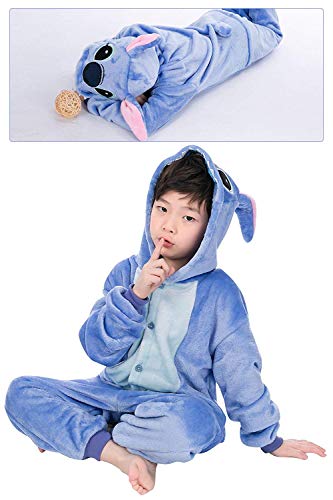 LeaveLive Kids Animal Onesies Halloween Cosplay Costume Pajamas(105#(47-51 inch), kidsblueY)