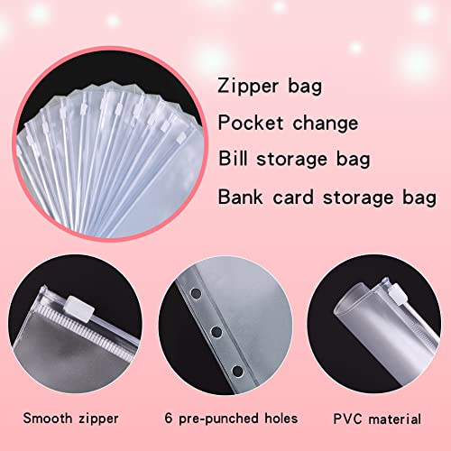Budget Binder, A6 Budget Binder with 8pcs Zipper Envelopes, 12 pcs Expense Budget Sheets Categories Sticker Labels, Cash Envelopes Money Organizer for Cash Budget Binder Saving Money