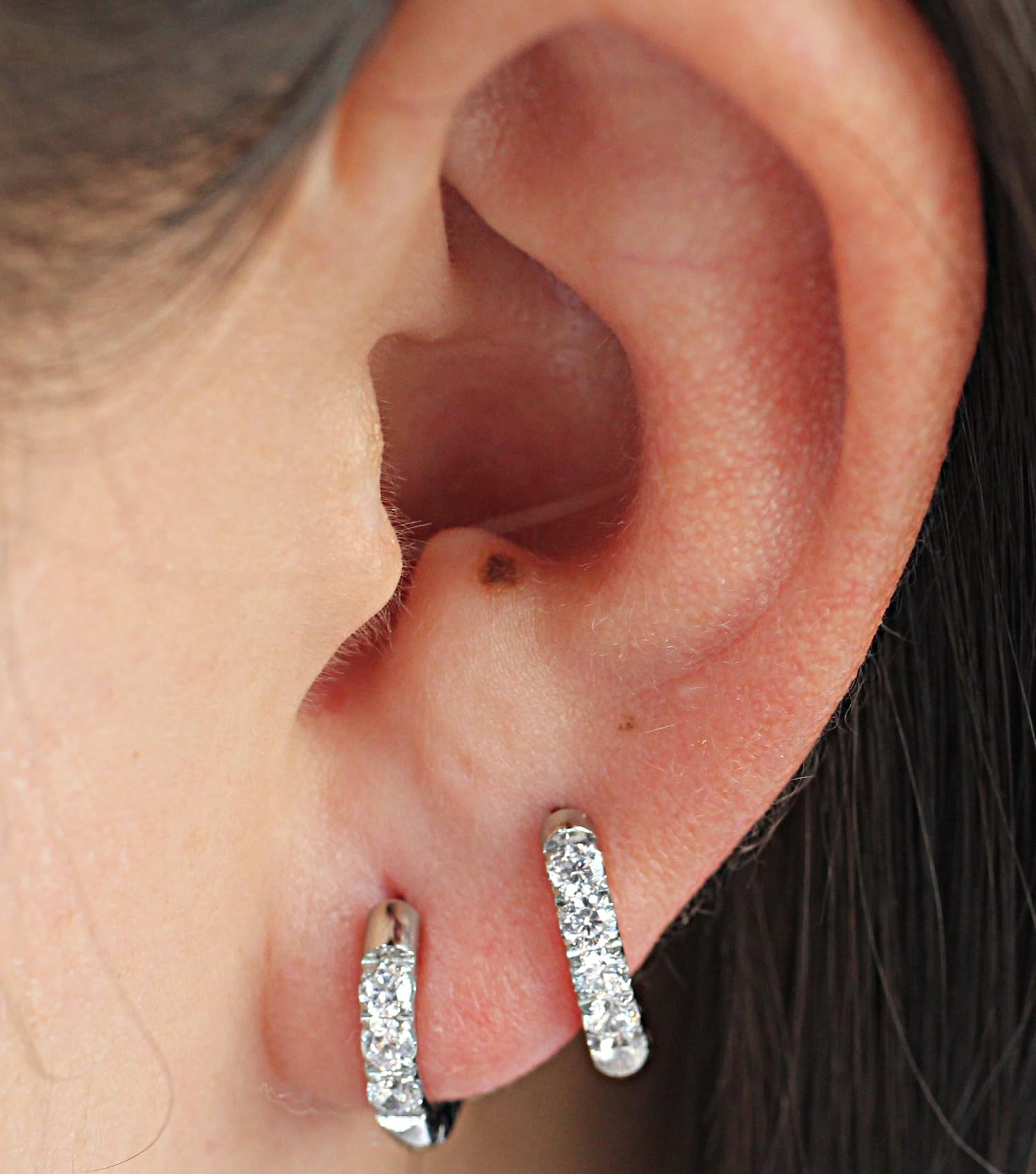 Silver Earrings Cubic Zirconia Small Hoops Stainless Steel Huggie Earrings 8mm Piercing Earrings Stainless Steel Small Hoops for Women
