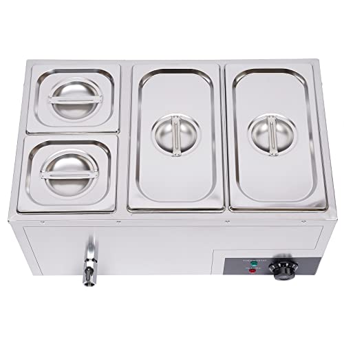 Leblett 110V Commercial Buffet Food Warmer,Large Capacity 4-Pan Stainless Steel 850W Electric Countertop Steam Table with Temperature Control for Catering and Restaurants Use