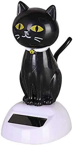Solar Cat Bobble Shaking Head Dancing Toy Cat Figurine Statue Car Dash Board Ornaments for Car Vehicle Decoration - Black