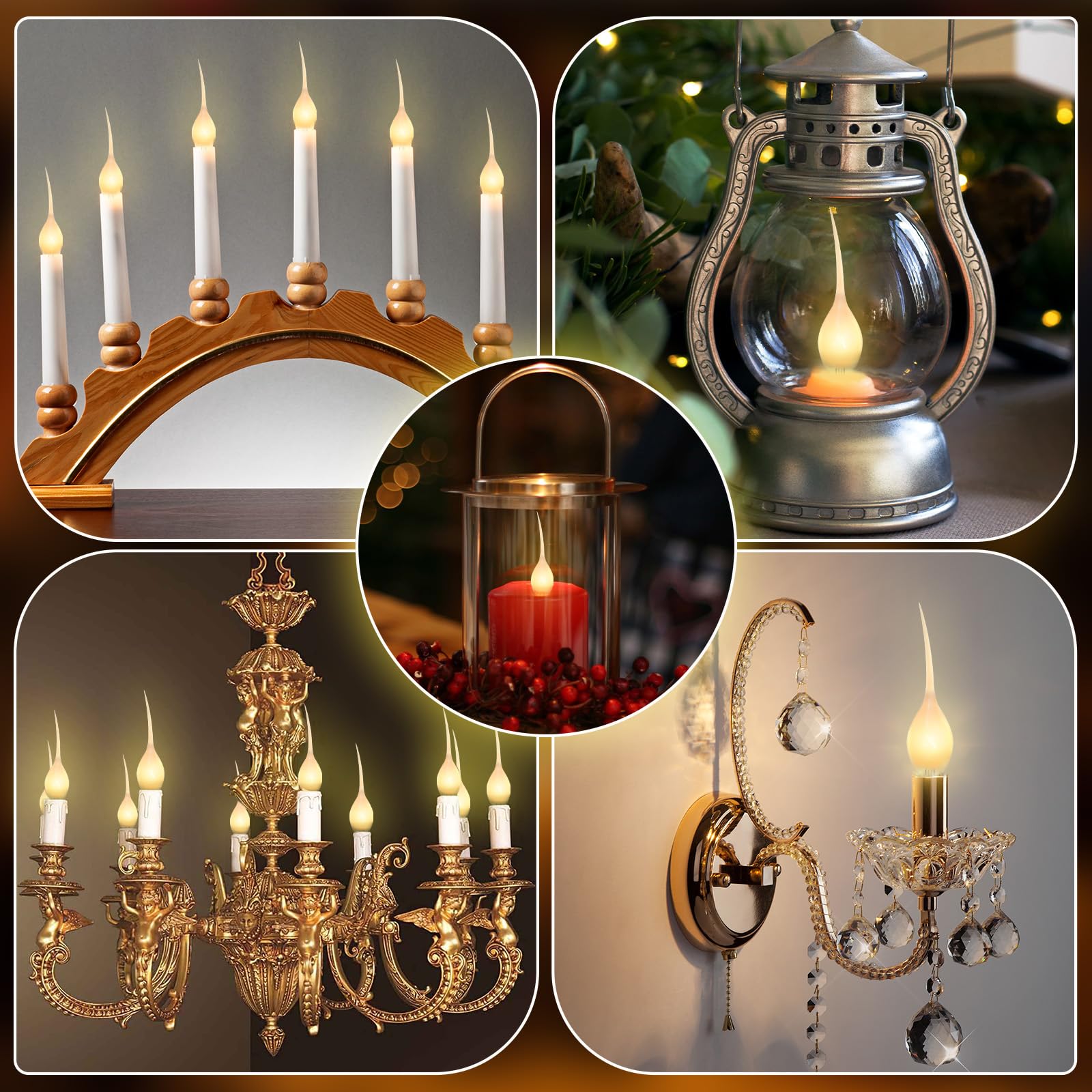 DoRight Silicone Dipped Candle Light Bulbs, 5 Watt Flame Light Bulbs, C7/E12 Candelabra Base Silicone Light Bulbs for Electric Window Candles Lamps, Chandeliers, Christmas Night Lights, 120V 12-Pack