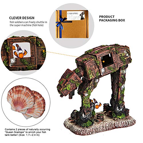 Fish Tank Decorations, Multi Design Optional, Resin Aquarium Ornament, Creative Betta Fish Hide Cave for Aquarium Decorations, Wine Barrel,Robot Dog, Wood House, Castle, HobbitOr More