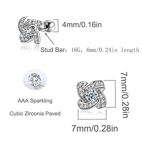 CANDYFANCY 2 Pieces 16g Gem Knit Knot Upper Ear Cartilage Helix Studs Earrings Auricle Piercings 16 Gauges 1/4" 6mm
