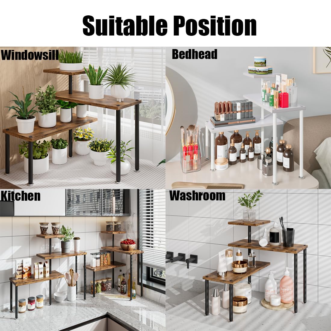 Dazioter Corner Shelf Countertop Organizer 3 Tier Kitchen Corner Shelves Adjustable Spice Storage Rack for Bathroom Coffee Area Over Sink (Black)