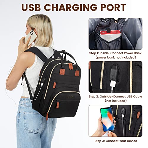 LOVEVOOK Laptop Backpack for Women, Unisex Travel Anti-theft Bag, Business Work Computer Backpacks Purse College Backpack for Men, Casual Hiking Daypack with Lock, 15.6 Inch, Black