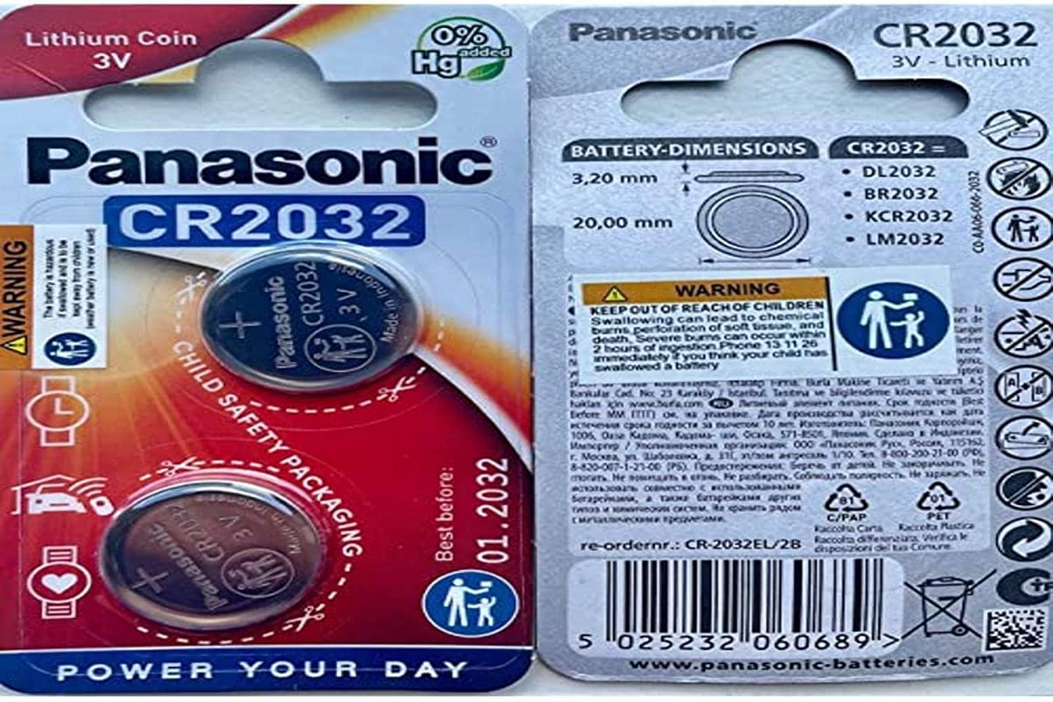 Panasonic 2 Cr2032 3 Volt Lithium Batteries