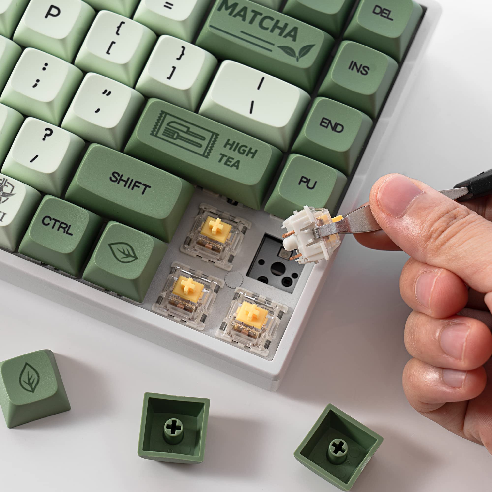 BOYI KD84 Hot Swappable 75% Compact Gateron Yellow Switch Keyboard, Bluetooth 5.0/Wireless 2.4G/Wired Type-C Tri-Mode N-Key Rollover RGB Mechanical Gaming Keyboard (BOYI Matcha XDA Keycaps)