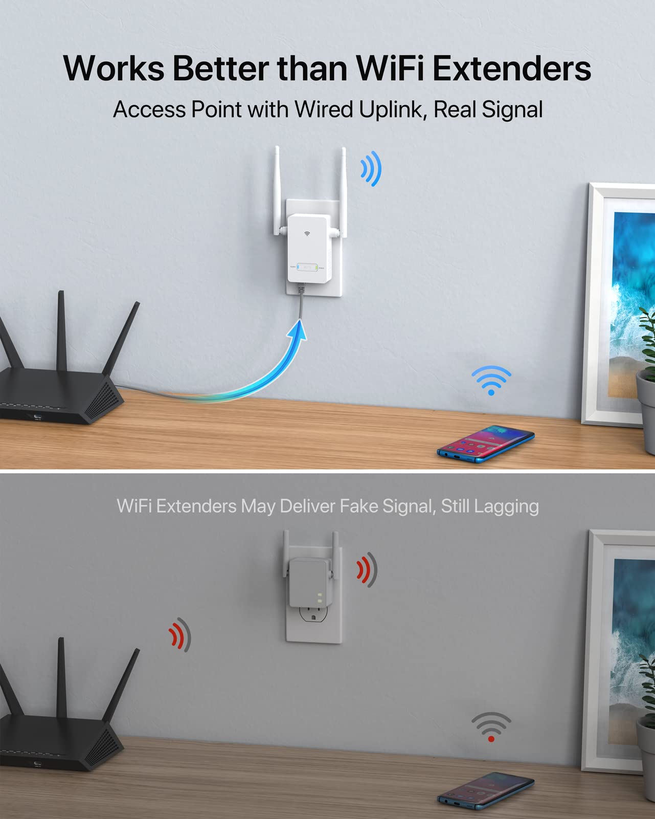 BrosTrend Wireless Access Point, Home WiFi Access Point Wall Plug Design 300Mbps Wireless AP Easy Setup Works with All Routers Ethernet Access Point for Smartphone Tablet iPad PC TV, Up to 15 Devices