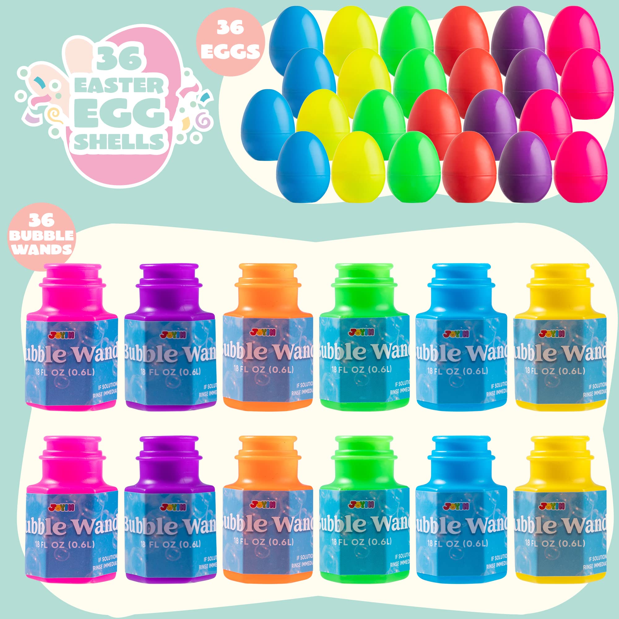 JOYIN 36 Pcs Easter Eggs Bubble Wands for Kids Prefilled Easter Eggs with Toys Inside for Basket Stuffers, Easter Children Fun, Hunt Game, Easter Décor Gifts and Party Favors