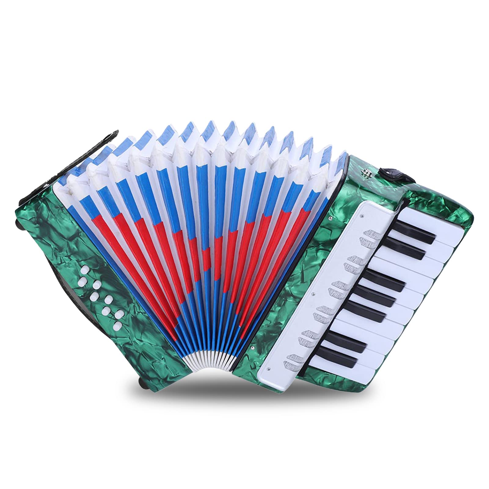 Beginner Accordion, 17 Key 8 Bass Entry Level Accordion with Adjustable Shoulder Strap Piano Accordion Instruments for Beginners Mother's Day Gift (Green)