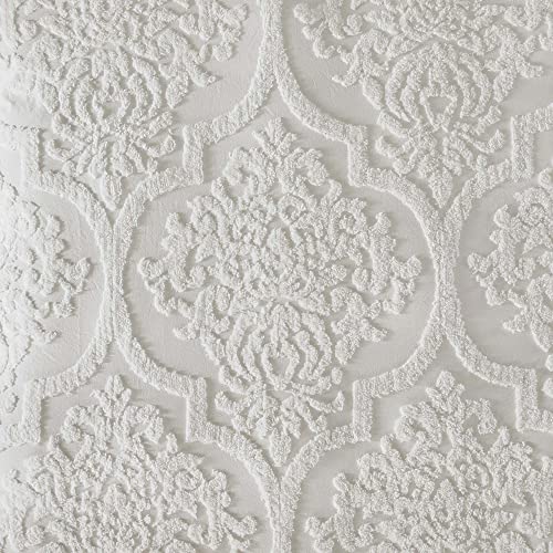 Madison Park Tufted Chenille 100% Cotton Duvet- Modern Luxe All Season Comforter Cover Bed Set with Matching Shams, King/Cal King(104"x92"), Damask Off White 3 Piece