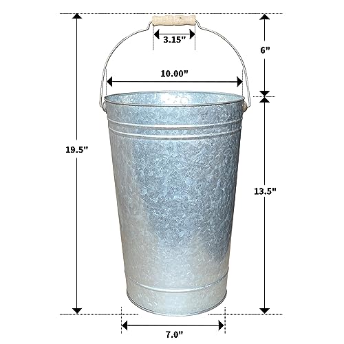 Eonvgei Metal 3.5 Gallon Large Wastebasket Trash Can,with Wooden Handle for Bedroom,Kitchen,Bedroom,Home Office Decor,13 Liters (Silver)