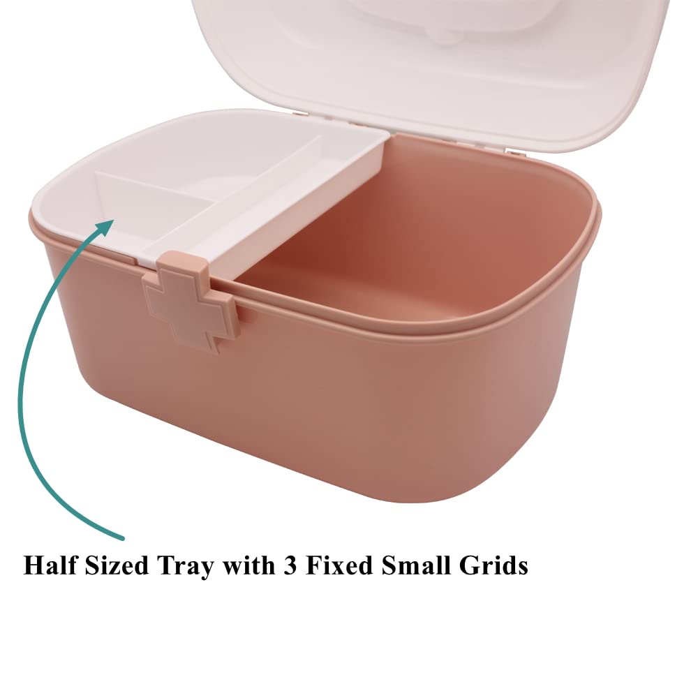 BangQiao Plastic First Aid Storage Box Container Bin with Removable Tray and Portable Handle, Family Emergency Medicine Kit Case Organizer, White&Gray