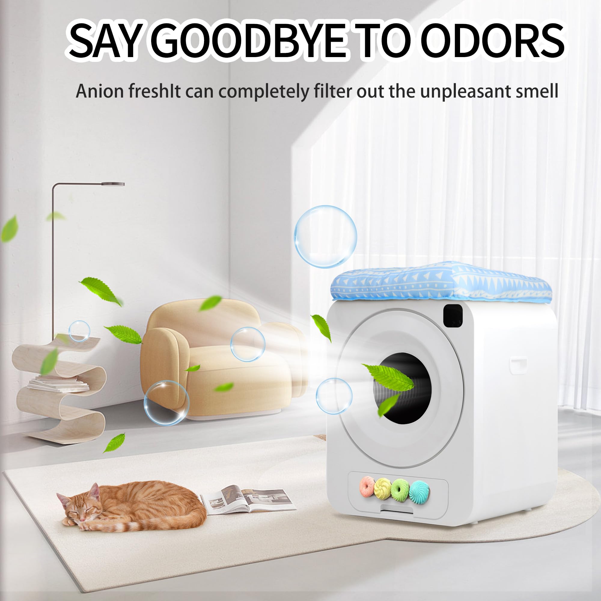 Bebeblue Self Cleaning Cat Litter Box, Automatic Cat Litter Box, No Scooping Odor Removal Health Monitoring Quiet Extra Large Space for Cats Free Cat Bed