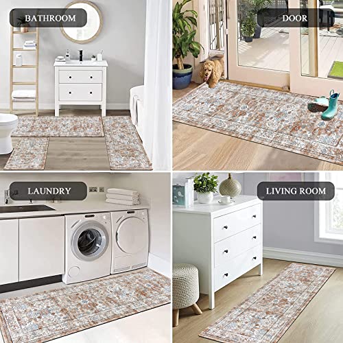 Pauwer Boho Kitchen Rugs Sets of 3 Non Slip Rubber Kitchen Mats for Floor Waterproof Kitchen Rugs and Mats Washable Farmhouse Kitchen Area Rug Floor Carpet Runner Rugs for Hallway Laundry Room