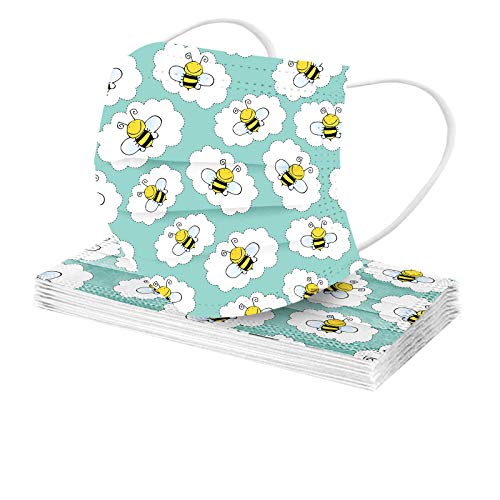 Hozxclle 50 PC Adult Summer Disposable Face_Masks Bee Floral Printed Print Face Bandanas Facecover Breathable 3 Ply Filter,Green