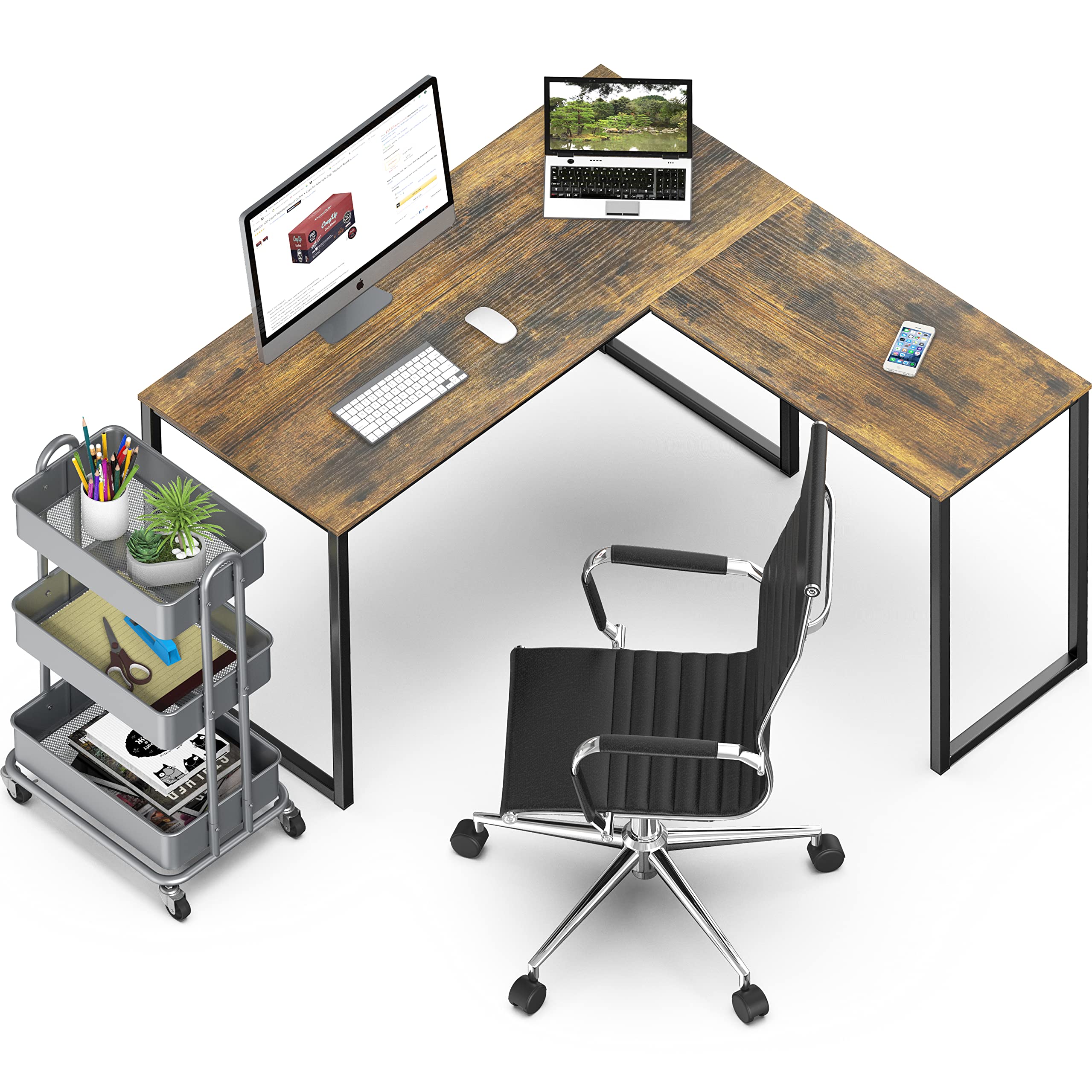 SHW 48-Inch Mission L-Shaped Home Computer Desk, Rustic Brown