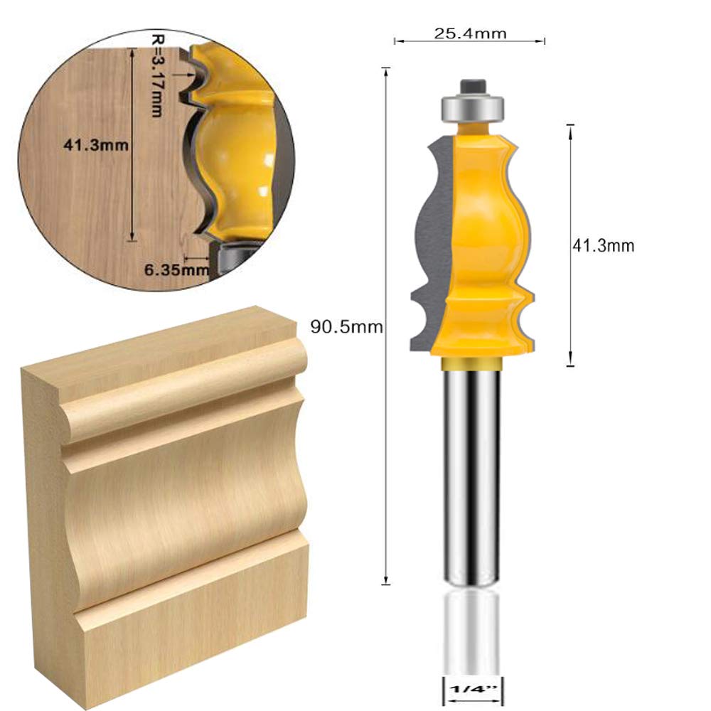 LEATBUY Architectural Molding Router Bit Set 1/4-Inch Shank 5 PCS, Corner Rounding Edge-Forming Woodworking Beading Router Bits Sets Tool Wood Table Door Cabinet Cutter(1/4-Line)