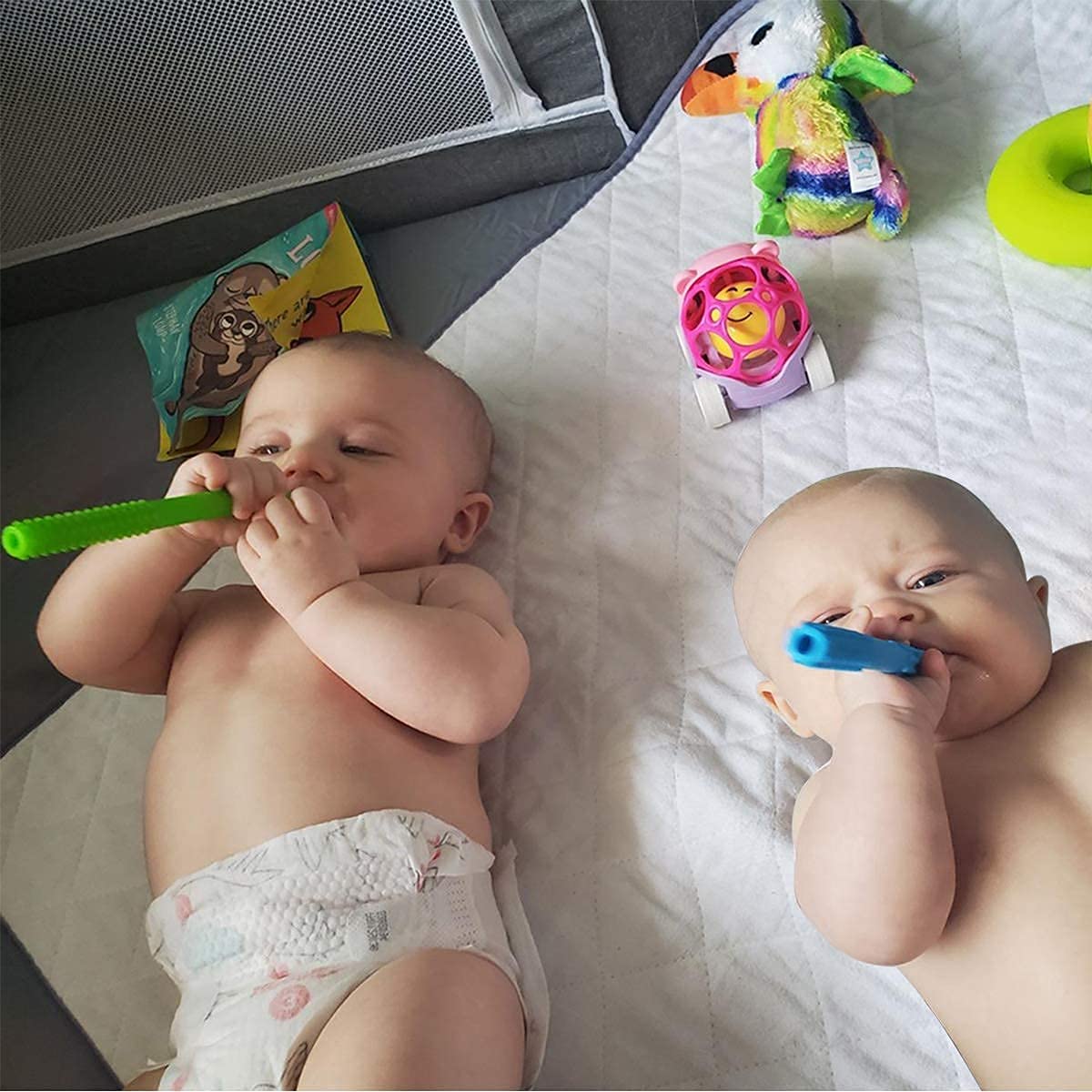 SLGOL Hollow Teether Tube(6.8'' Long), 5 Pack Chew Straw Teething Toys for Infant Toddlers Silicone Tubes Teething Sticks for Babies 3-12 Months, BPA Free