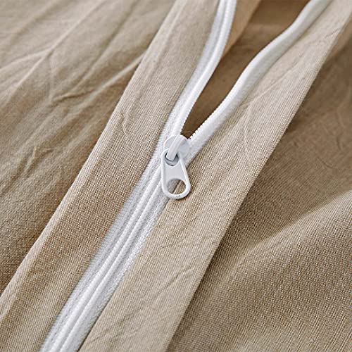 LOVQUE 100% Washed Cotton Duvet Cover Queen Size, Beige Fade-Resistant Linen Like Natural Bedding Set (No Comforter), 90x90 Inches