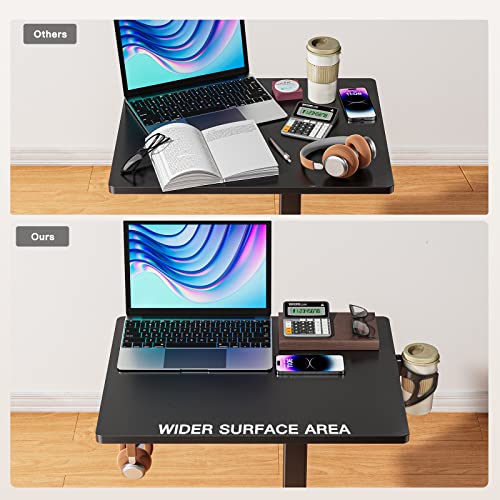 ErGear Laptop Mobile Standing Desk, Height Adjustable Laptop Desk with Wheels, Pneumatic Mobile Desk with Hook and Cup Holder, Rolling Desk for Home Office Workstation for Standing or Sitting, Black