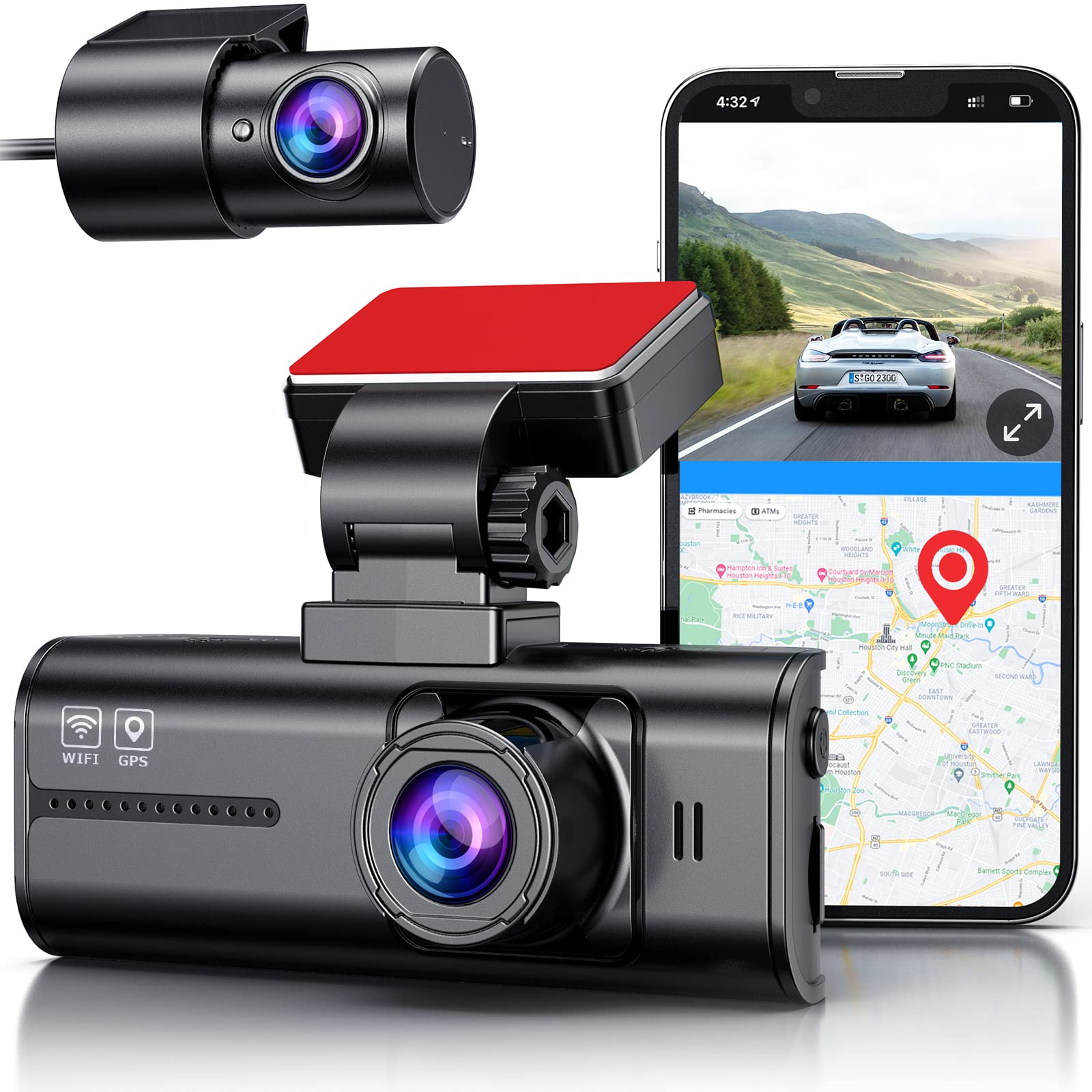 Blueskysea 4K Dual Dashcam, Front Rear Dash Camera Built-in GPS WiFi, Front 4K and Rear 1080P Dual Car Camera,3.16" Display,150° Wide Angle Car Camera with Sony-STARVIS Sensor