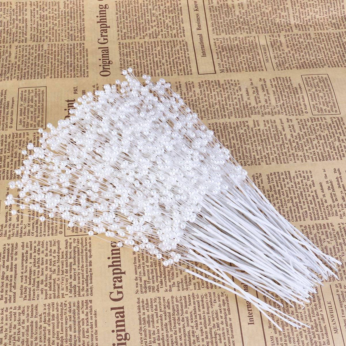 COHEALI Beaded Stems Wedding Decor 100pcs String Pearls Sticks Floral Bead Strands for Craft Bouquet Decoration DIY Home Party Wedding Easter Garland Table Centerpiece White Plants Decor