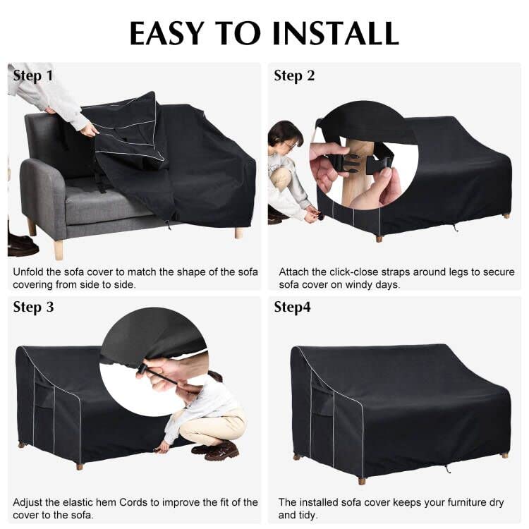 Coditure Outdoor Furniture Cover Waterproof for Sofa, Patio Loveseat Covers Fits up to 54 x 38 x 35 inches, Black
