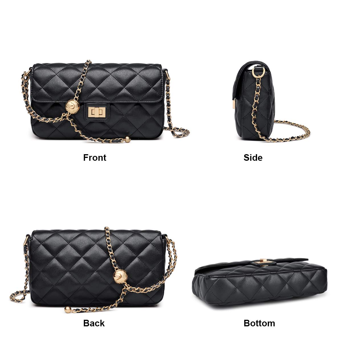 Small Leather Crossbody Bag for Women Split Cowhide Lady Quilted Shoulder Purse and Handbag Girl Classy High End Look Bag (Black)