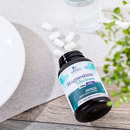 Magnesium Glycinate 425 mg with Calcium - Max Absorption Magnesium Tablets for Muscle, Nerve, Bone & Heart Health Support - Vegan, Non-GMO, Gluten Free Nature's Nutrition Supplement - 120 Tablets