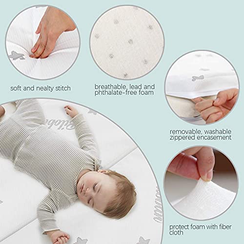 Pack and Play Sheets 2 Pack with Trifold Pack n Play Mattress Topper 38"x26“
