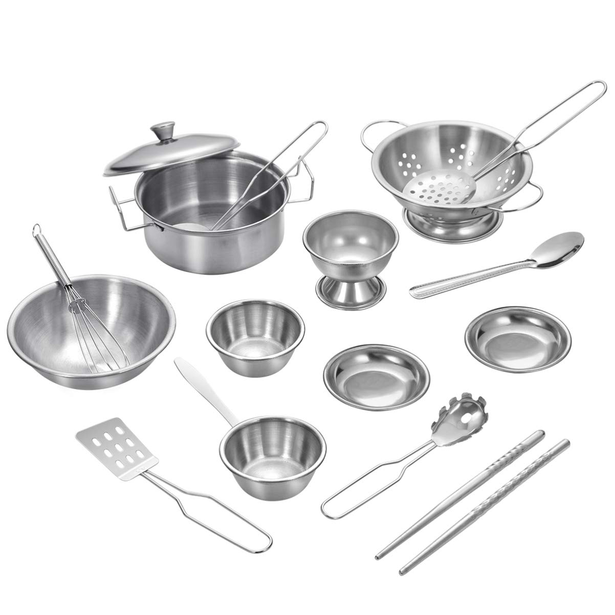 NUOBESTY 16pcs Play Kitchen Accessories Play Pots and Pans Toys for Kids Kitchen Cooking Utensils Kitchen playset Household Pot Set Toddler