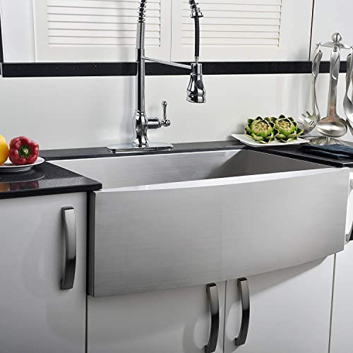Comllen Commercial 33 Inch 304 Stainless Steel Farmhouse Sink, Single Bowl Kitchen Sink 16 Gauge 9 Inch Deep Handmade Undermount Kitchen Apron Sink Farm Sink