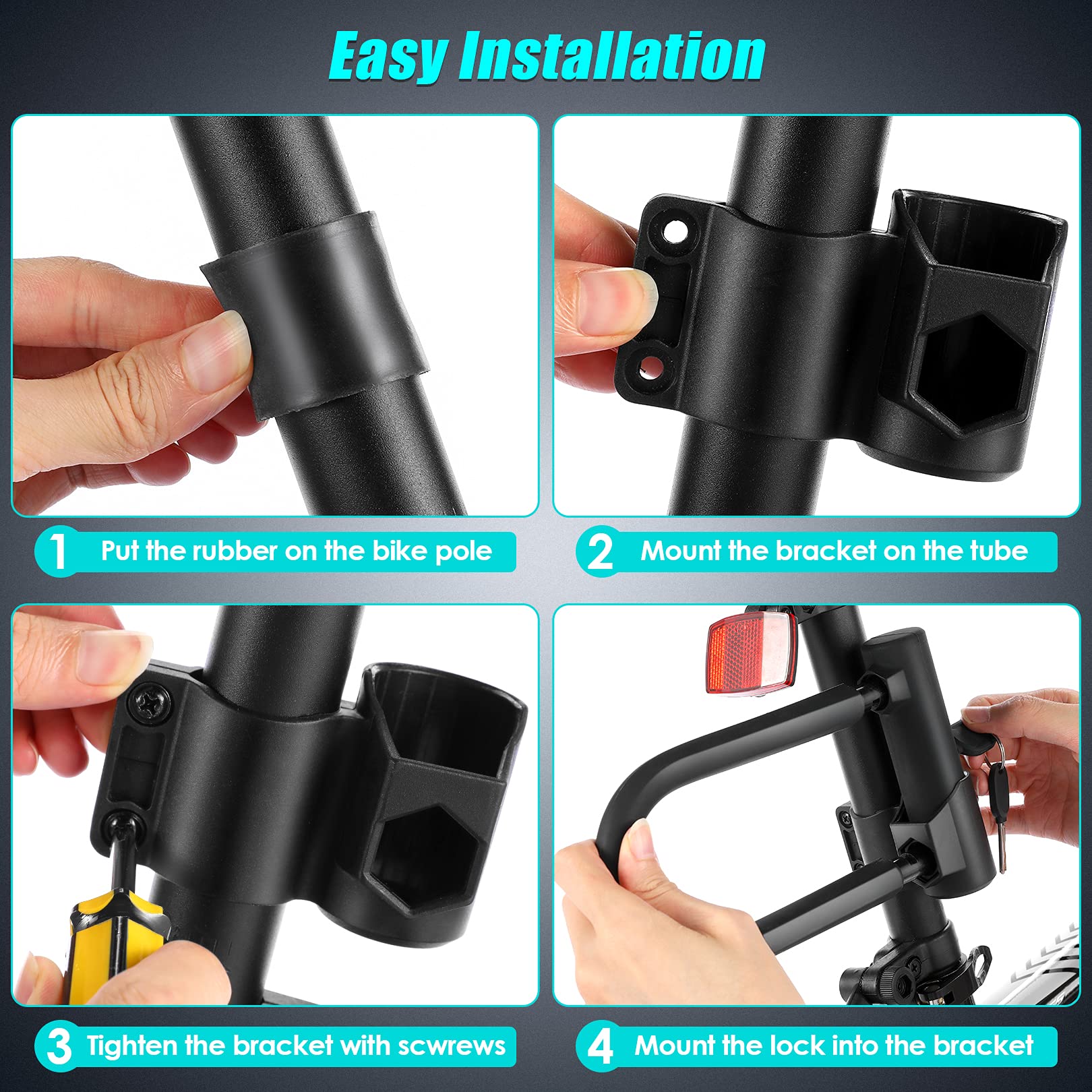 BIKFUN Bike Locks - Heavy Duty U Lock Set with 5 Feet Security Steel Cable & Mounting Bracket Anti Theft Bicycle Secure Lock