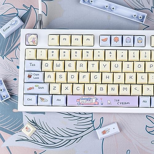JOLINTAL 133 Keys Kawaii Keycaps Sets, PBT XDA Profile Keycaps, Dye-Sub Low Profile Keycaps 65 Percent Keycaps, Cute Cream PBT Keycaps Cherry MX Switch Keycaps for Mechanical Gaming Keyboard