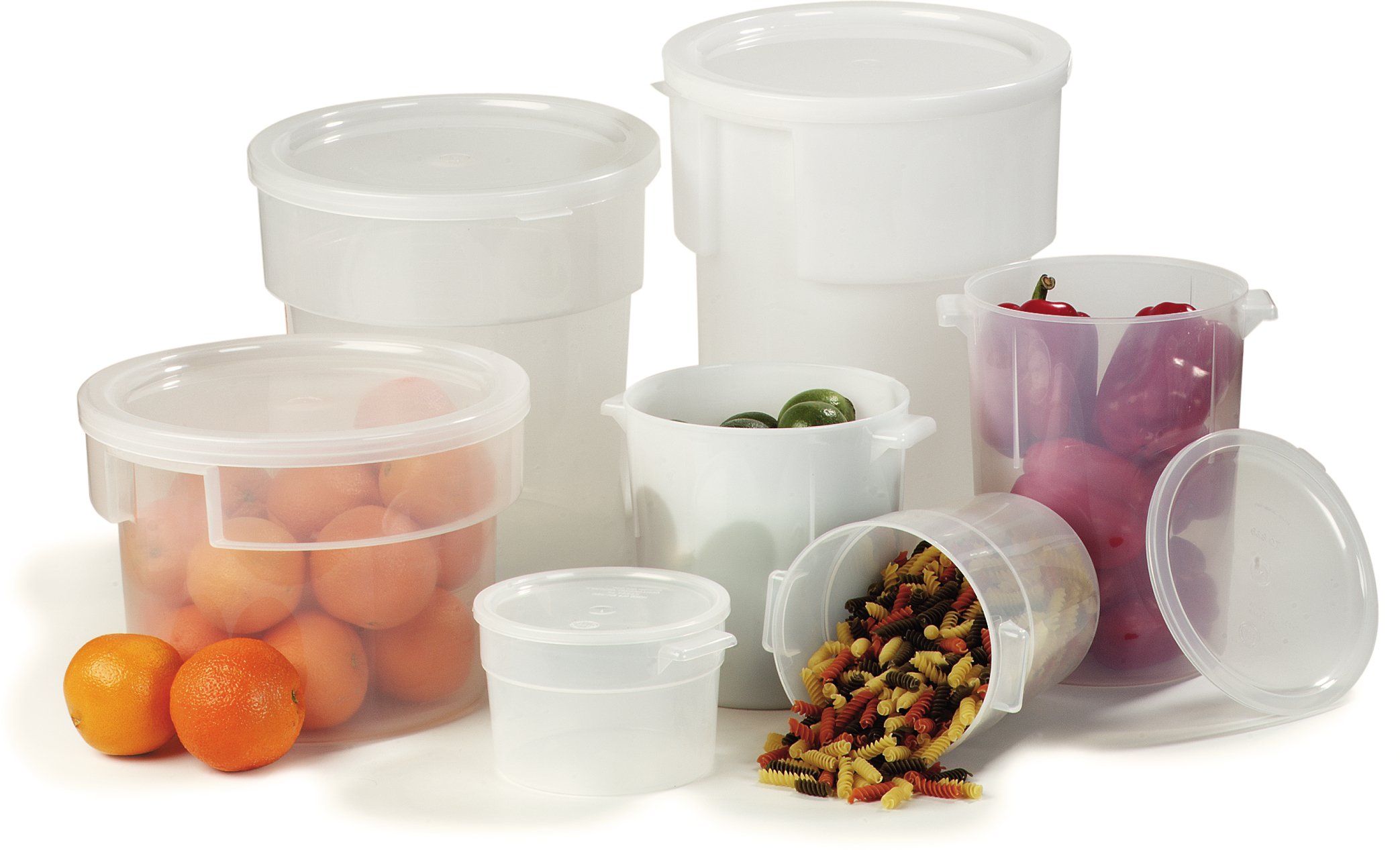 Carlisle FoodService Products Bain Marie Round Food Storage Container with Stackable Design for Catering, Kitchen, Restaurant, Plastic, 22 Quarts, White, (Pack of 6)