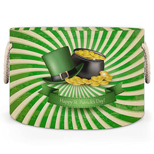 Saint Patrick's Day Green Hat(01) Large Round Baskets for Storage Laundry Baskets with Handles Blanket Storage Basket for Bathroom Shelves Bins for Organizing Nursery Hamper Girl Boy