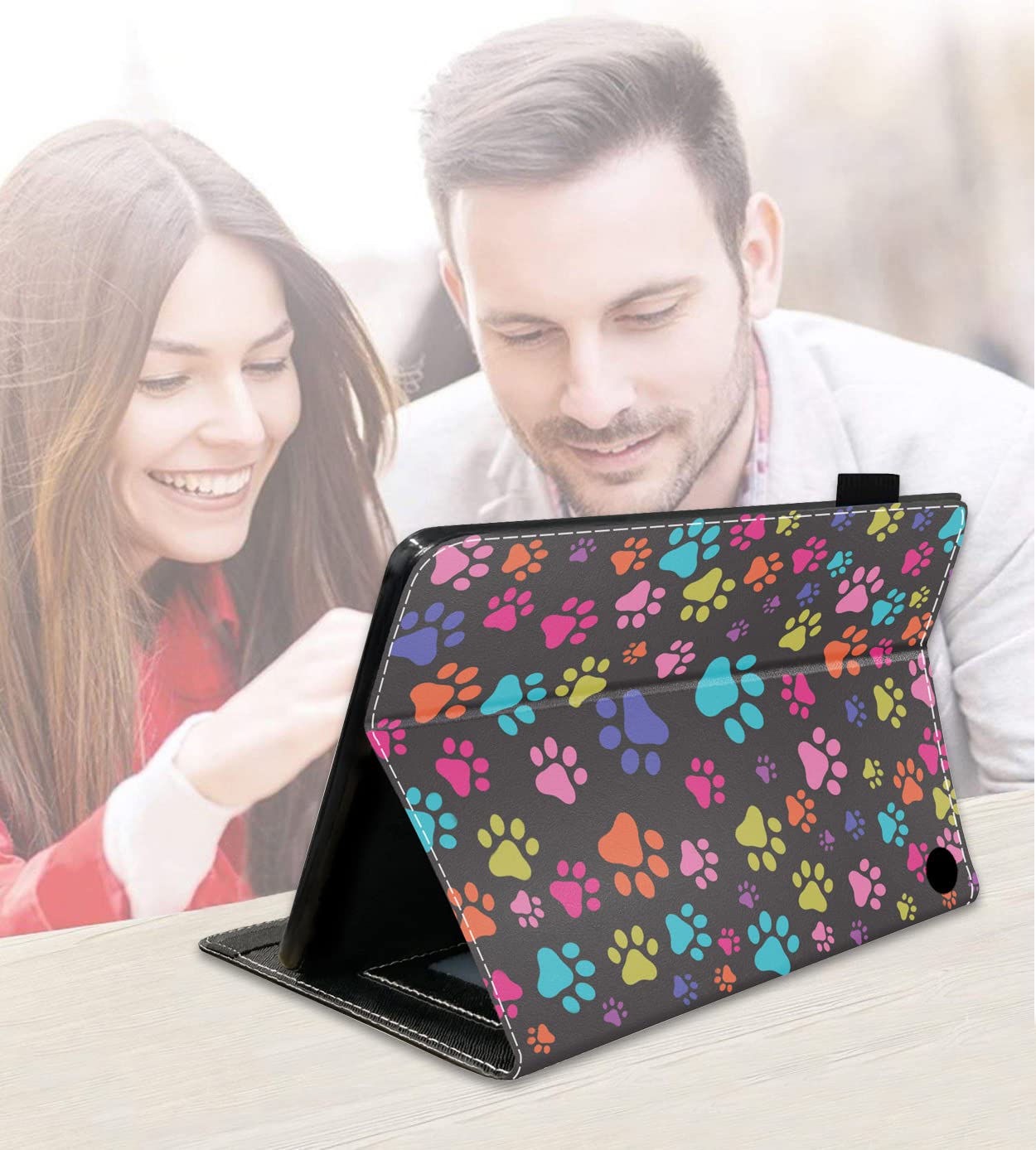 FQTBCEARI Case for All-New Amazon Fire HD 10/Fire HD 10 Plus Tablet (11th Generation, 2021 Release), Slim PU Leather Cover with Card Slot & Pencil Holder, Colorful Dog Paw Print