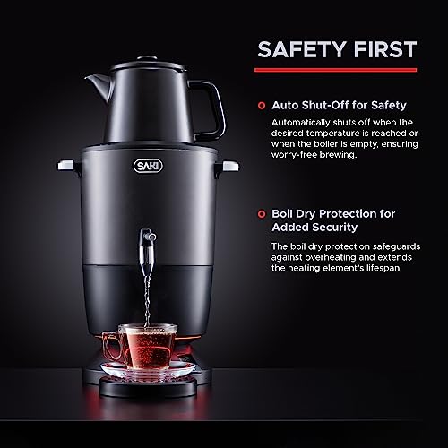 SAKI Chaiovar Electric Samovar - 4L Stainless Steel Electric Tea Maker, Temperature Display, Large Ceramic Teapot, Boil Dry & Auto Shut Off, Best for Persian, Russian, and Turkish Tea - Space Grey