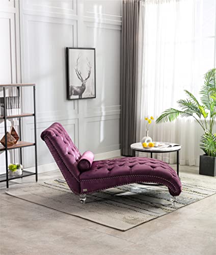 Leisure Velvet Concubine Sofa Accent Sofa Chaise Reclining Lounger Barrel Sofa with Acrylic Feet (Purple)