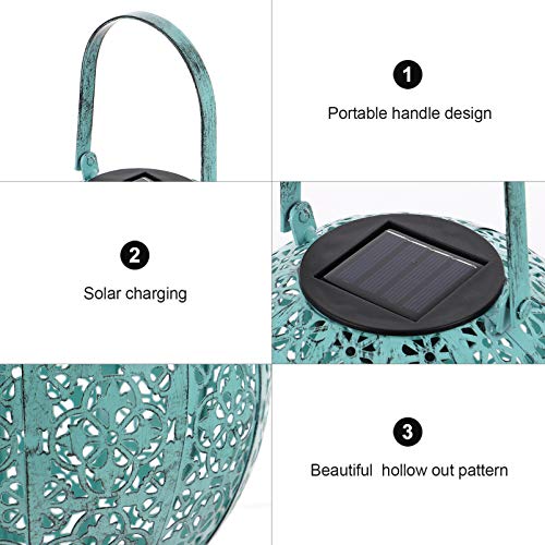 OSALADI Solar Lantern Lights Outdoorï¼Œ LED Solar Powered Hanging Lights Waterproof Hollow- Out Metal Tabletop Lanterns for Indoor and Outdoor Garden Tree Patio Courtyard Home Party Decor (Blue)