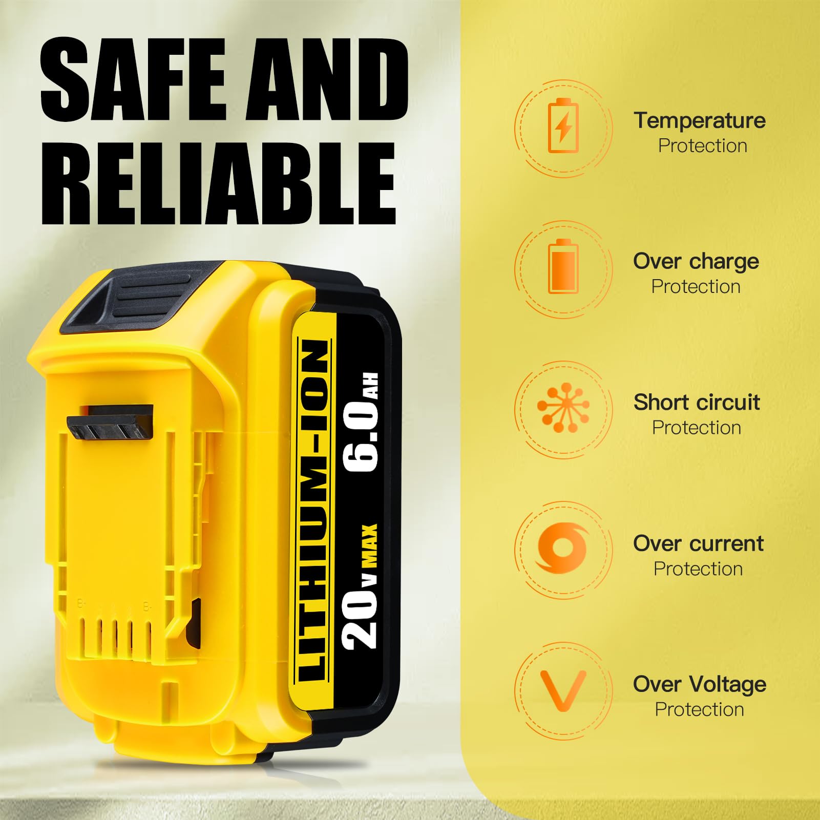 DCB200 20V 6000mAh Replacement for Dewalt 20V Battery Max Lithium ion DCB204 DCB200 DCB206 DCB201 DCB203 DCB181 DCB180 DCD/DCF/DCG/DCS Series (4Pack)