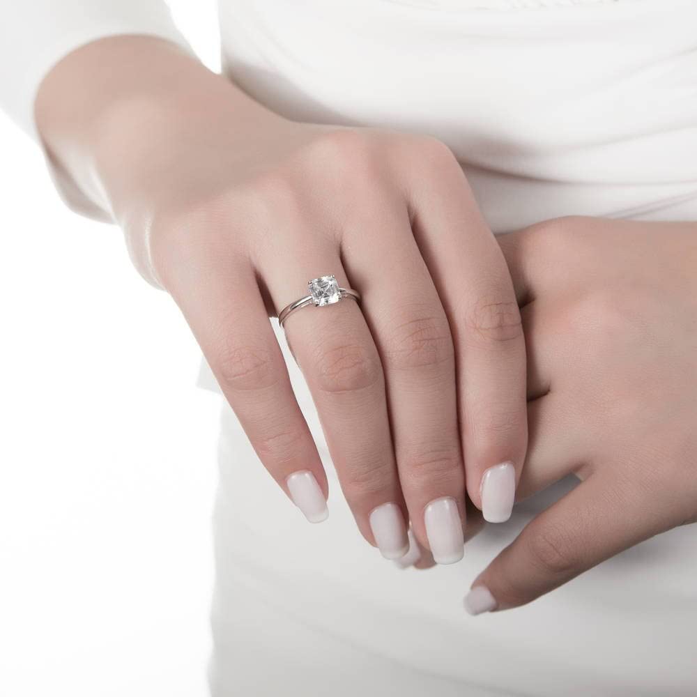 BERRICLE Sterling Silver Solitaire Wedding Engagement Rings 2 Carat Asscher Cut Cubic Zirconia CZ Ring for Women, Rhodium Plated Size 5