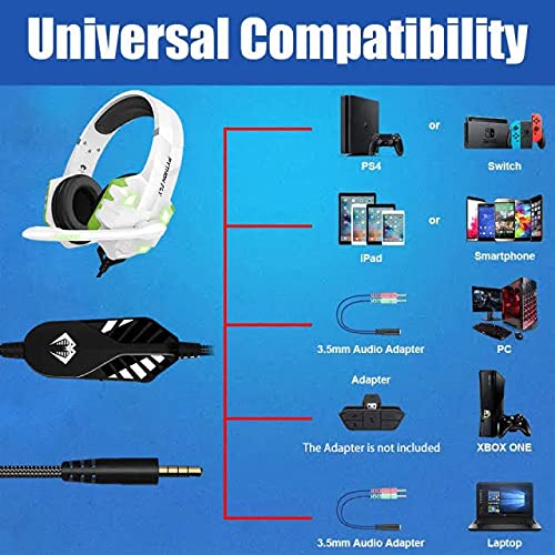 Nxt Level Python Fly G9000 Max Ultralight Stereo Professional Gaming Headset 7.1 Bass Surround Sound with Noise Cancellation Microphone for PS5 PS4 Xbox Controller Mobile Phone PC (White Green)