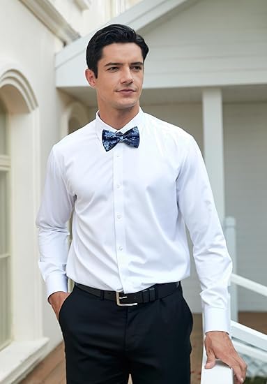 Bow Ties for Men Blue Pre-tied Black Paisley Bow Ties and Pocket Square Set Formal Men's Floral Classic Bowties for Wedding Party