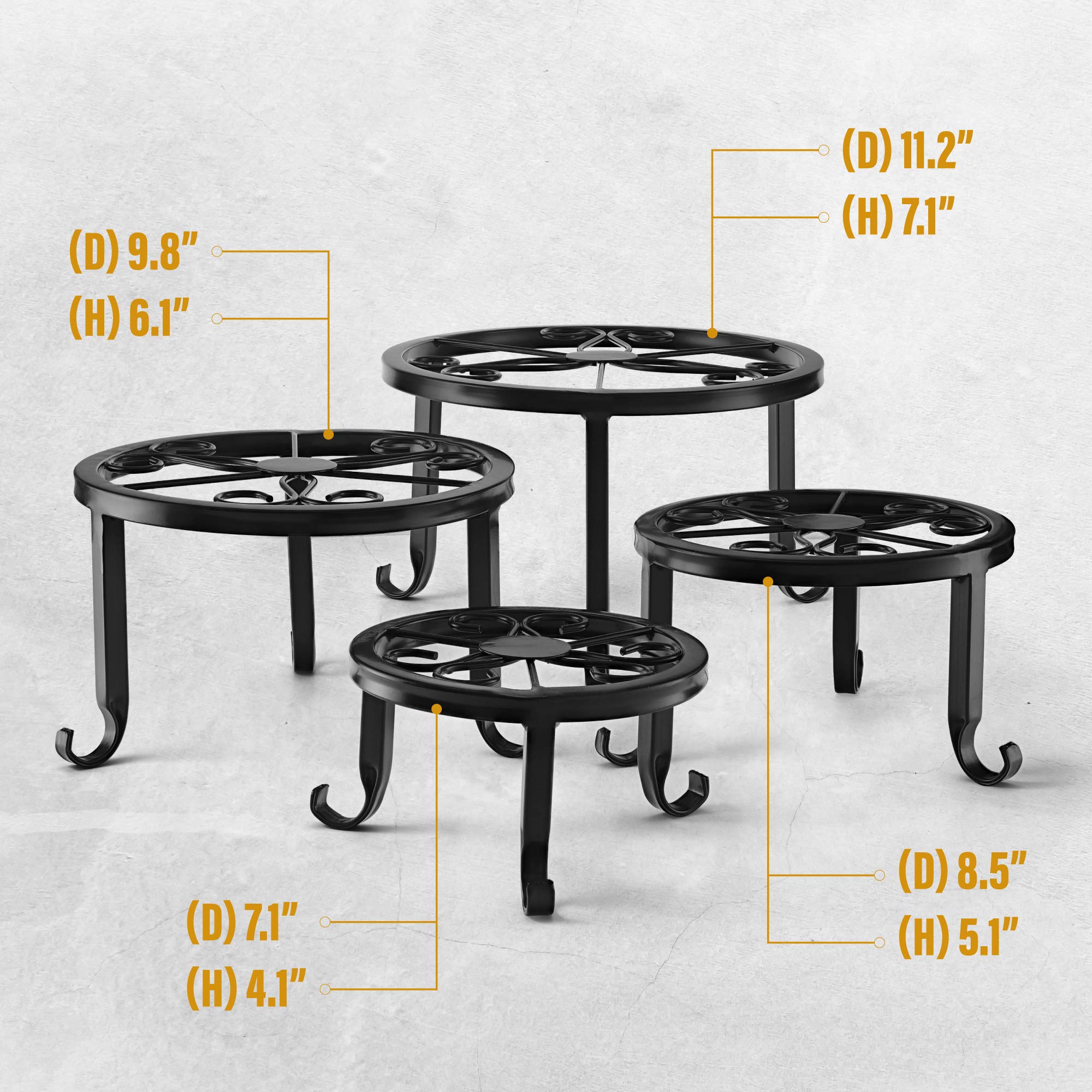 CABASAA Metal Plant Stands Iron Planter Flower Pot Round Rack Heavy Duty Potted Holder Indoor Outdoor 4 Pack with Different Size (Black)